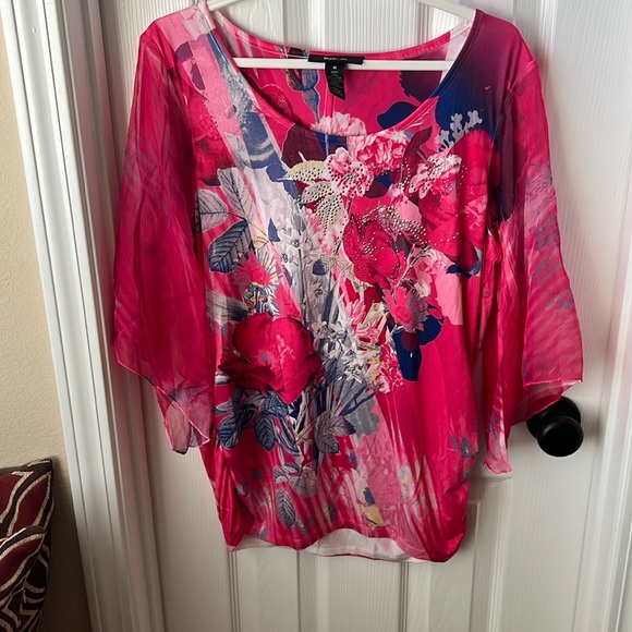 Tops | Cute Bright Pink Top With Chiffon Sleeves | Poshmark
